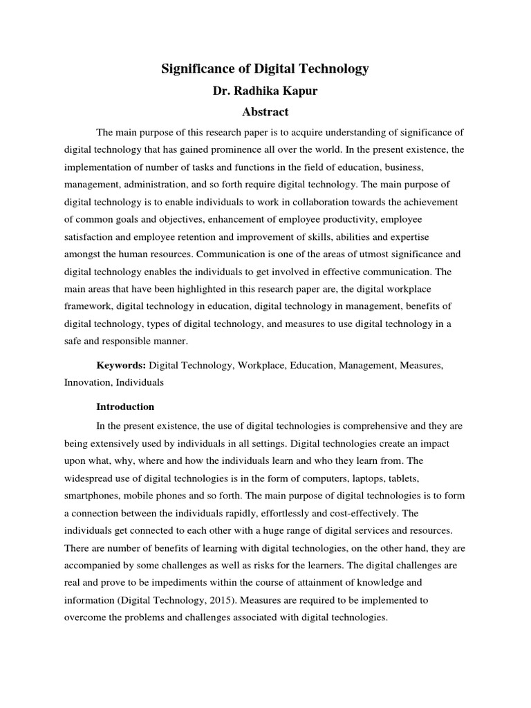 Significance of Digital Technology | PDF | Goal | Internet