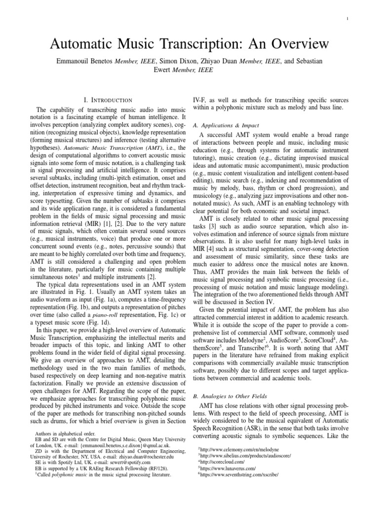 Automatic Music Transcription An Overview Pdf Artificial Neural