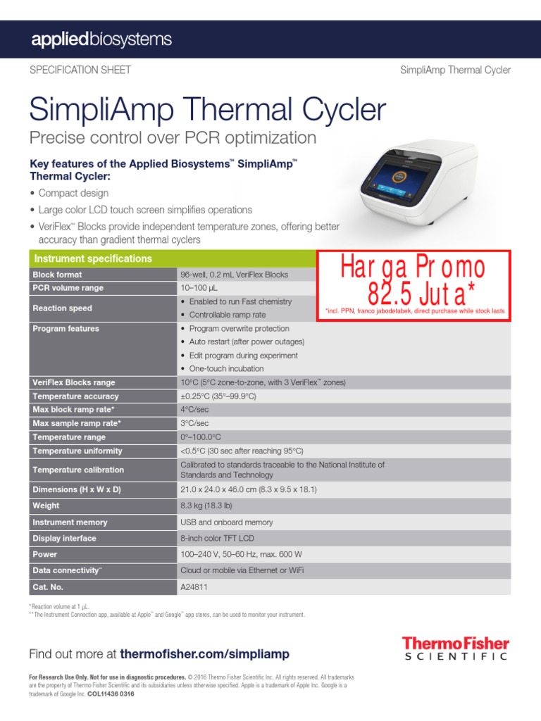 SimpliAmpT Thermal Cycler Spec Sheet - 82 JT | PDF | Polymerase Chain Reaction | Computing