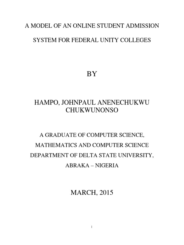 A Model of An Online Student Admission System For Federal Unity ...