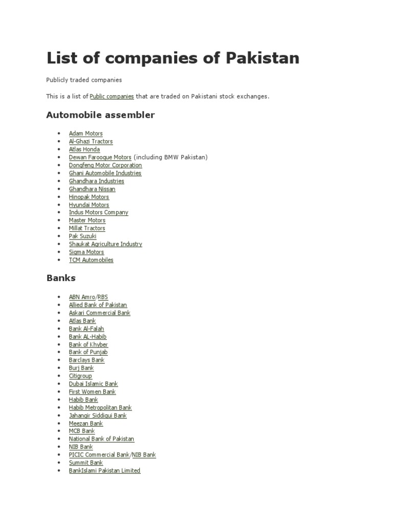 List of Companies of Pakistan | PDF | Pakistan | Karachi