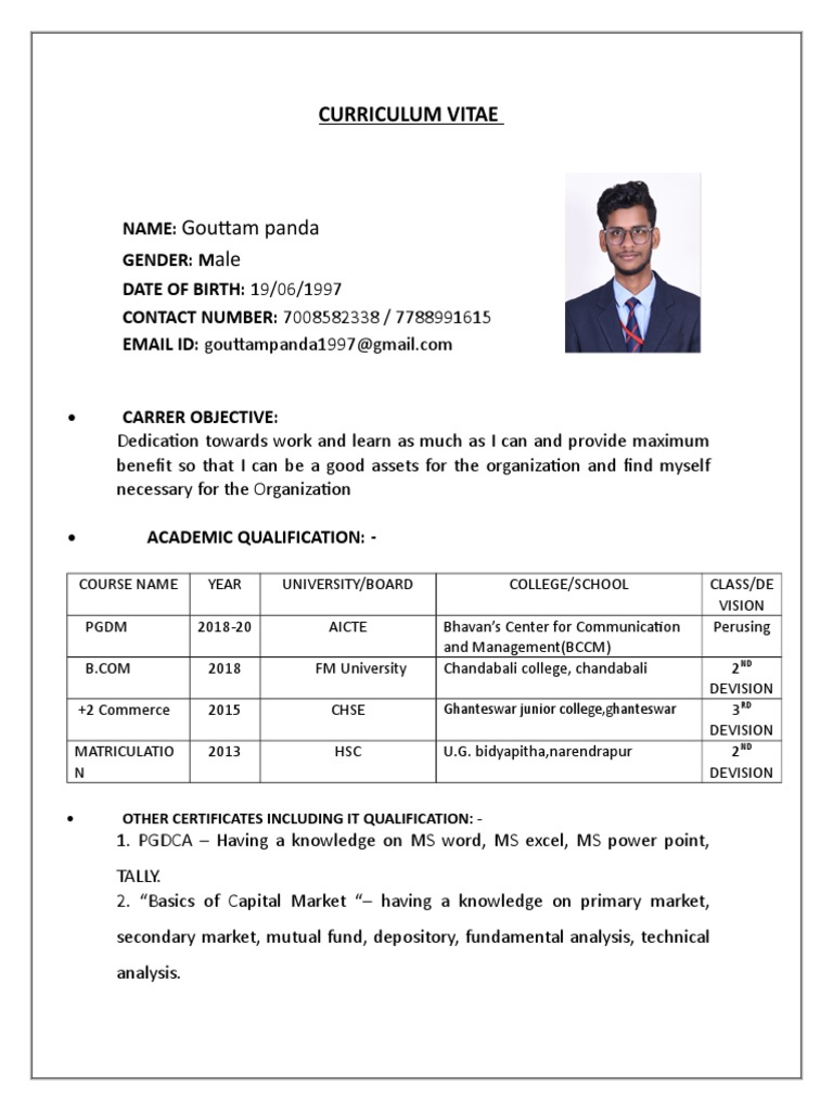 Gouttam Panda CV | PDF | Curriculum | Learning