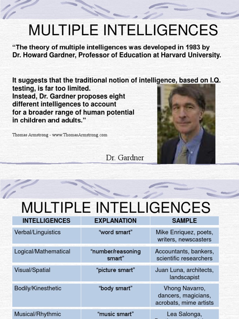 Multiple Intelligences Lecture | PDF | Education Theory | Learning