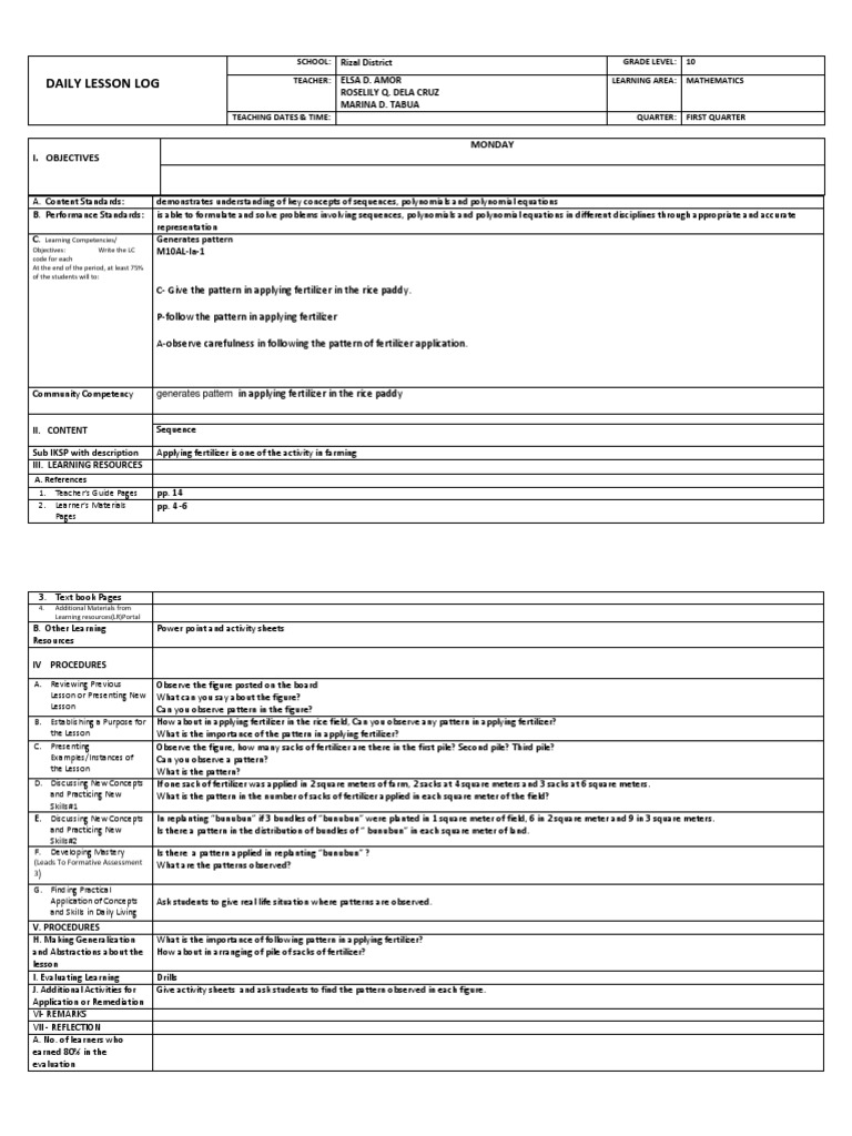 Contextualized DLL Grade 10 Math Based On Planting of Rice | PDF ...