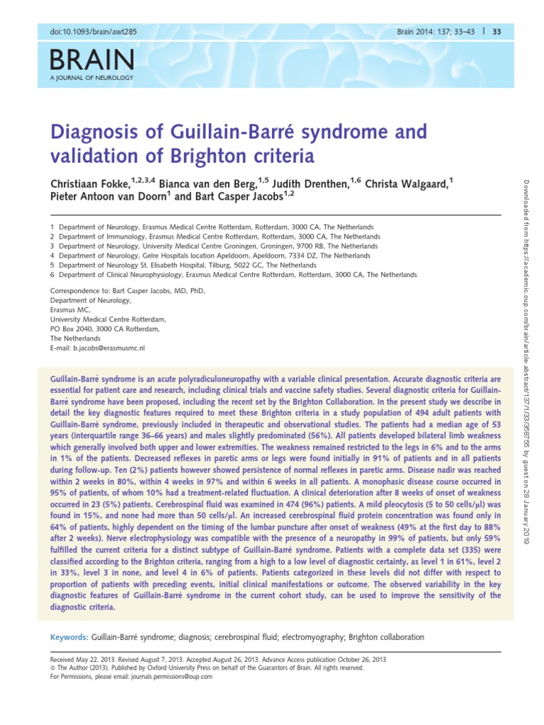 Brighton Criteria for Guillain-Barré Diagnosis | PDF | Clinical ...