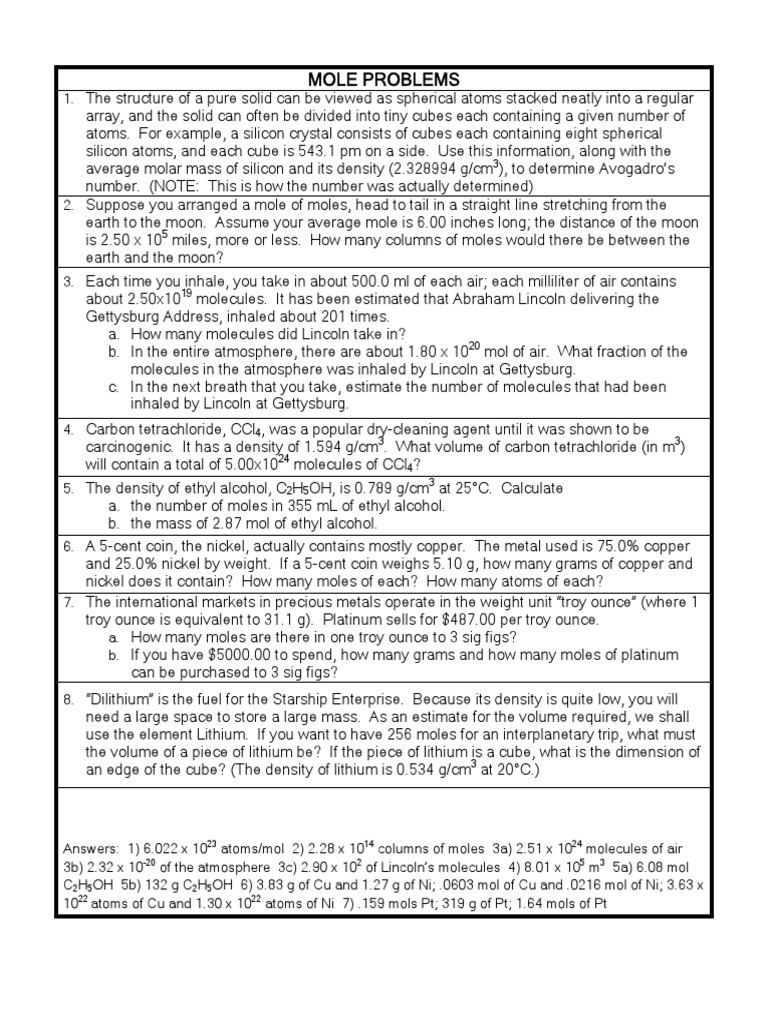 Problem | PDF | Mole (Unit) | Density