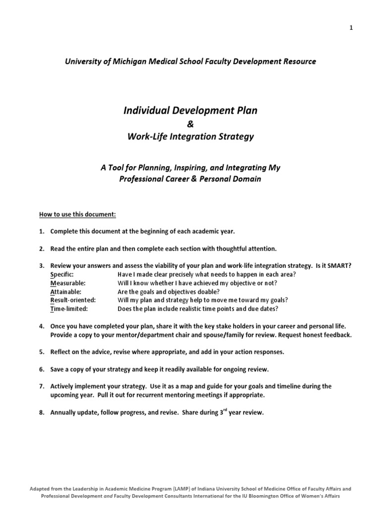 Individual Development Plan: & Work - Life Integration Strategy | PDF ...