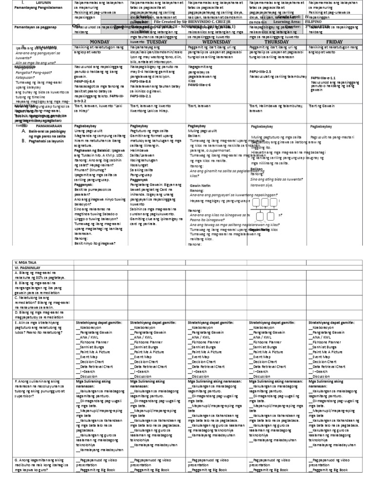 DLL Filipino 4 q3 w1 | PDF