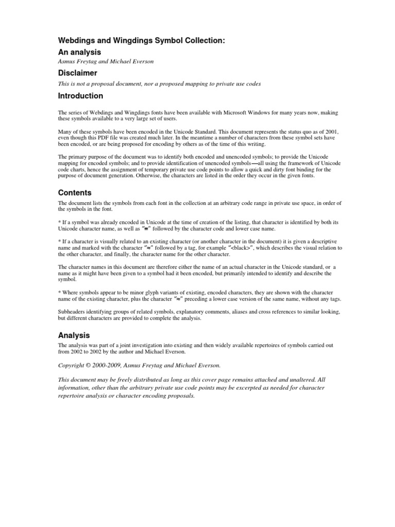 Webdings and Wingdings Symbol Collection: An Analysis Disclaimer | PDF ...
