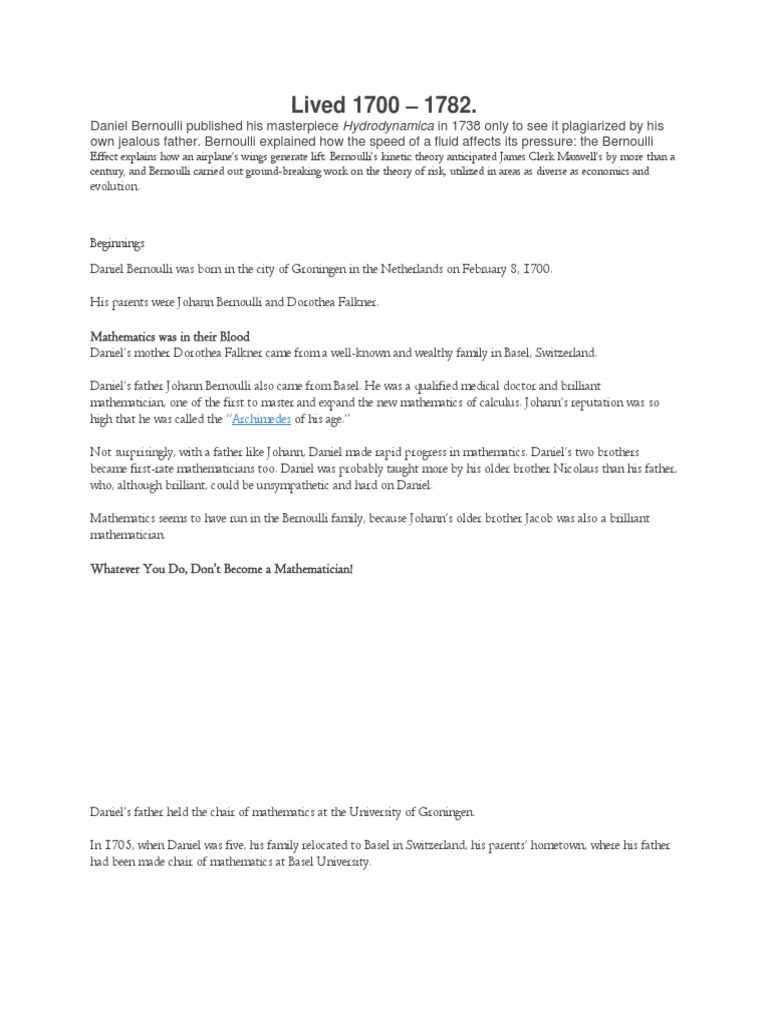 Daniel Bernoulli Research | PDF | Leonhard Euler | Teaching Mathematics