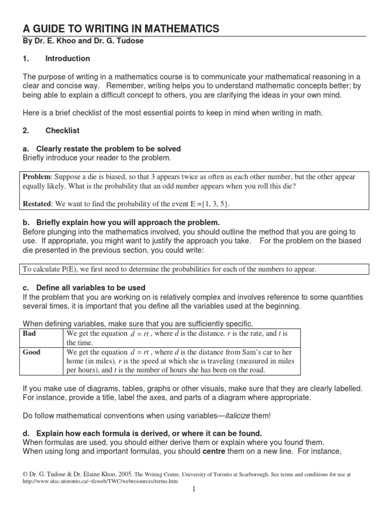 A Guide To Writing in Mathematics | PDF | Variable (Mathematics) | Formula