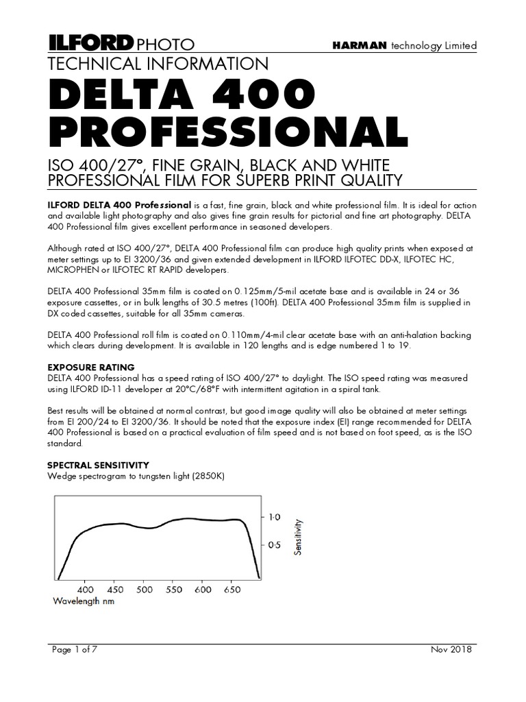 DELTA 400 Professional: Technical Information | PDF | Film Speed ...