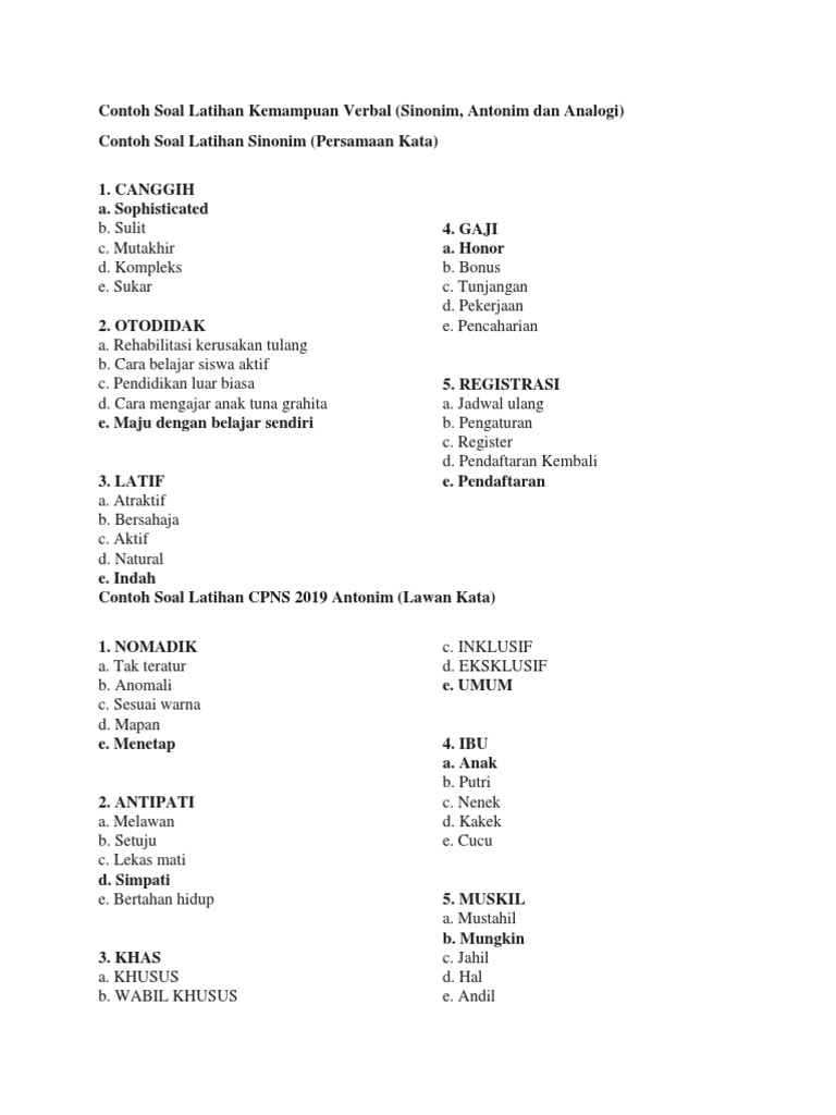 Contoh Soal Latihan Kemampuan Verbal | PDF