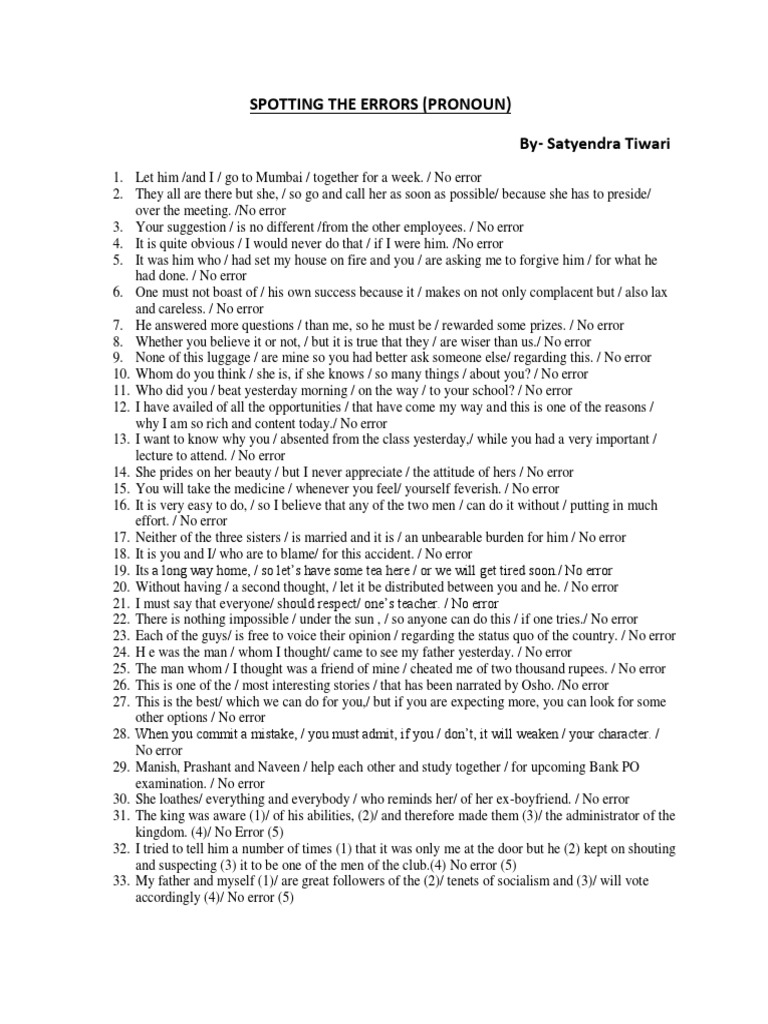 Pronoun Error Detection Guide | PDF