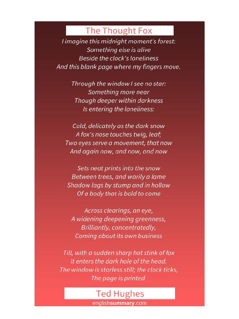 Ted Hughes' The Thought Fox | PDF | Poetry | Thought