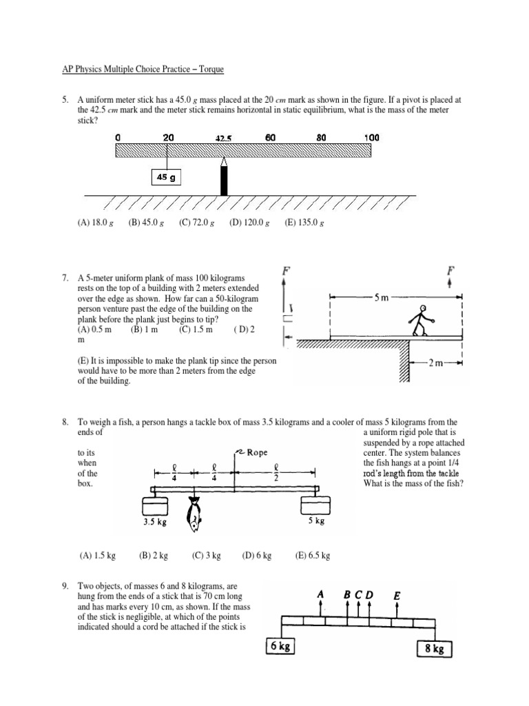 Torque MC Practice Problems | PDF | Rotation Around A Fixed Axis | Force