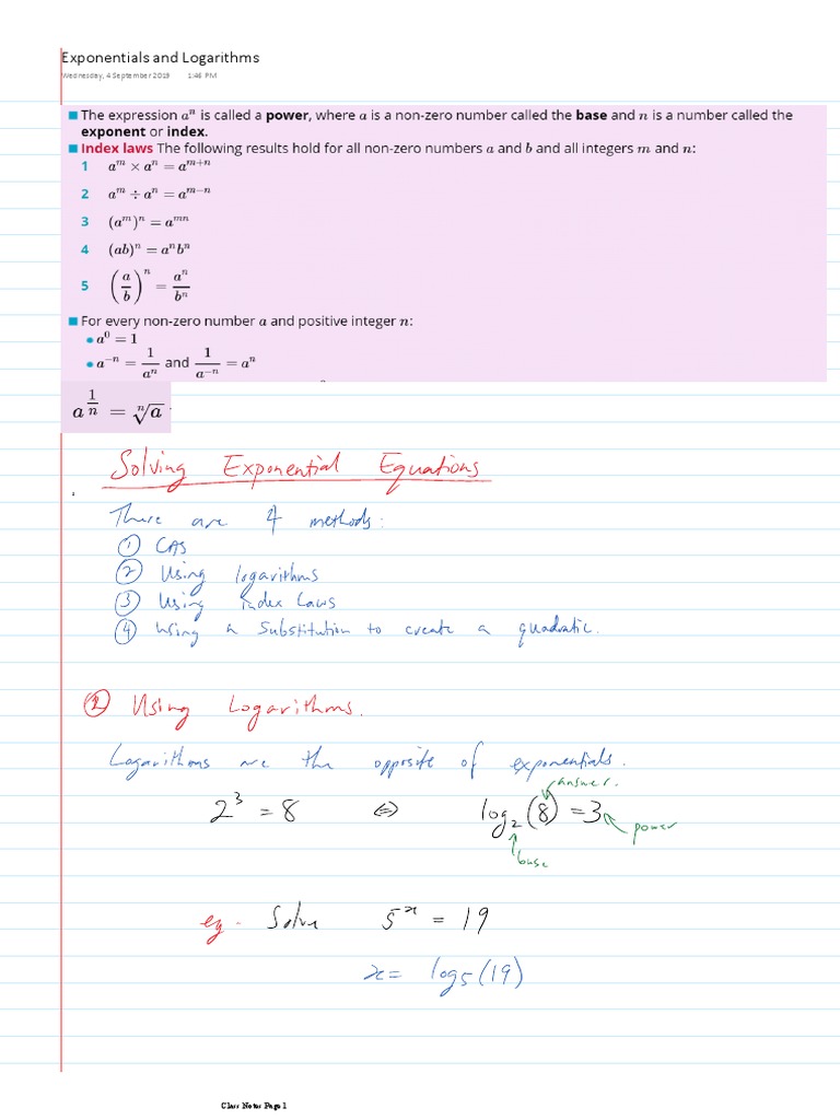 Exponentials & Logarithms Notes | PDF