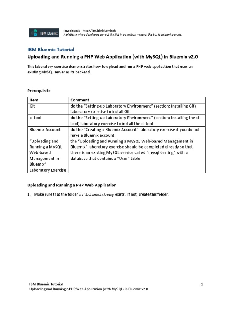 Ibm Bluemix Tutorial Uploading And Running A Php Web Application With Mysql In Bluemix V20