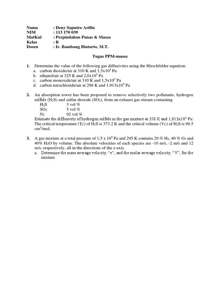 Hirschfelder Equation Gas Diffusivities | PDF | Sulfur Dioxide | Ethanol