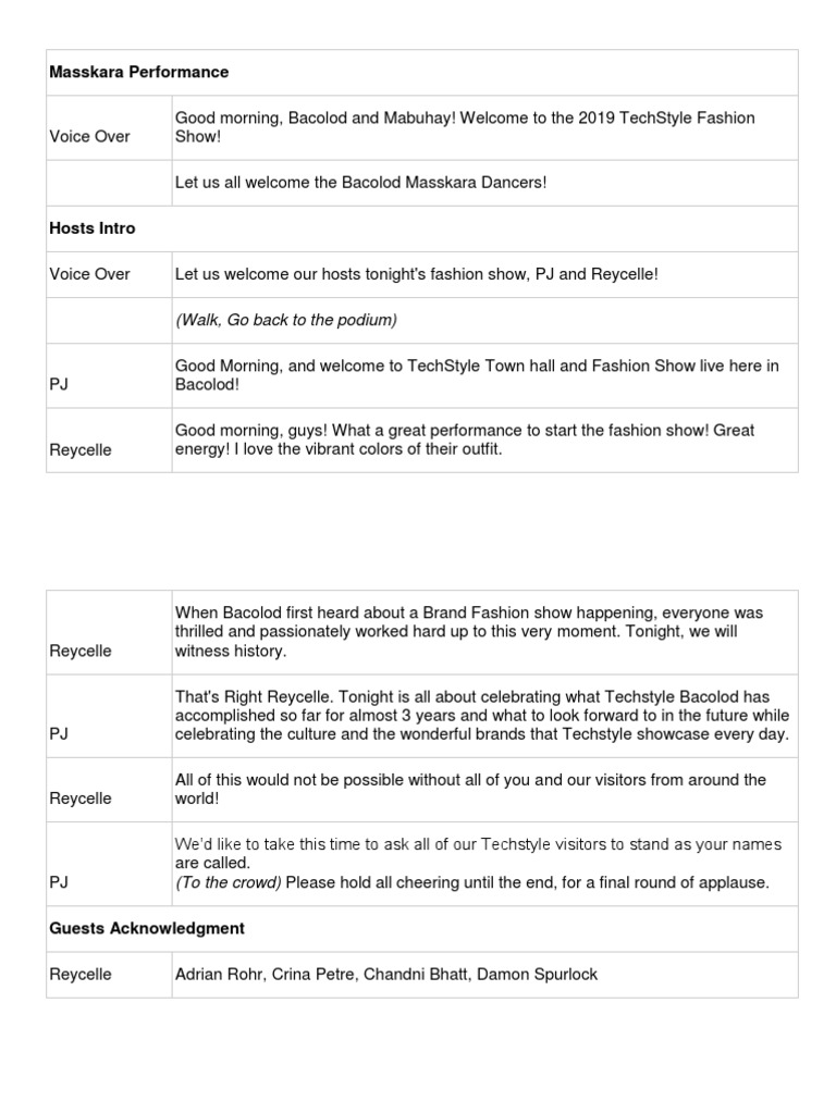 Sample Hosting Script | PDF | Clothing | Fashion