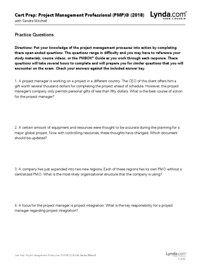 PMP Practice Questions | PDF | Project Management | Agile Software ...