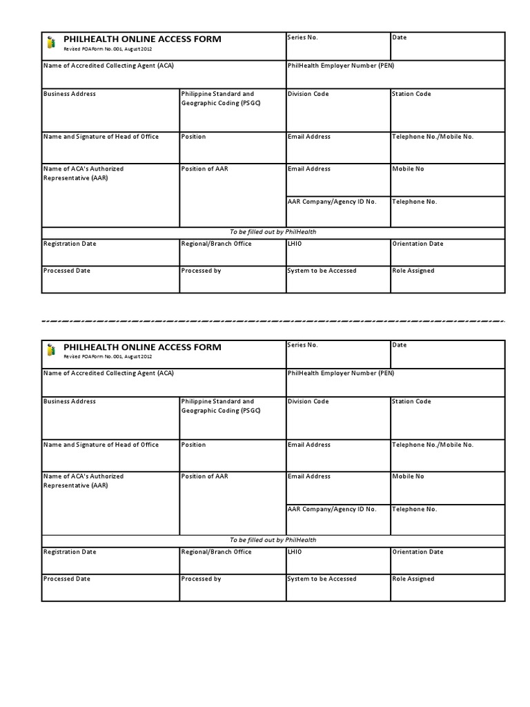 Philhealth Online Access Form: Revised Poaform No. 001, August 2012 ...