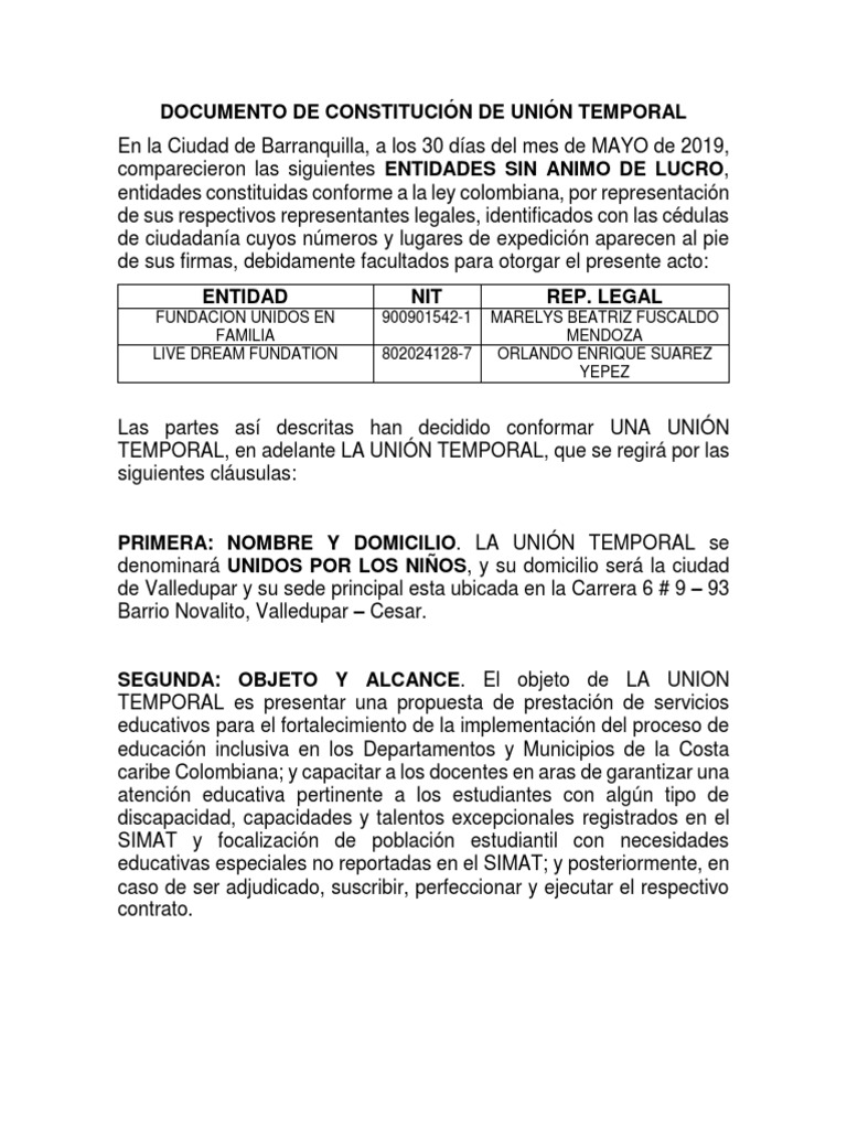 Contrato de Union Temporal | PDF | Colombia | Gobierno