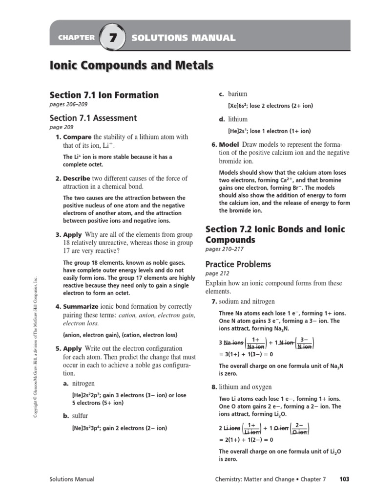 Chapter 7 Assessment | PDF | Ion | Ionic Bonding