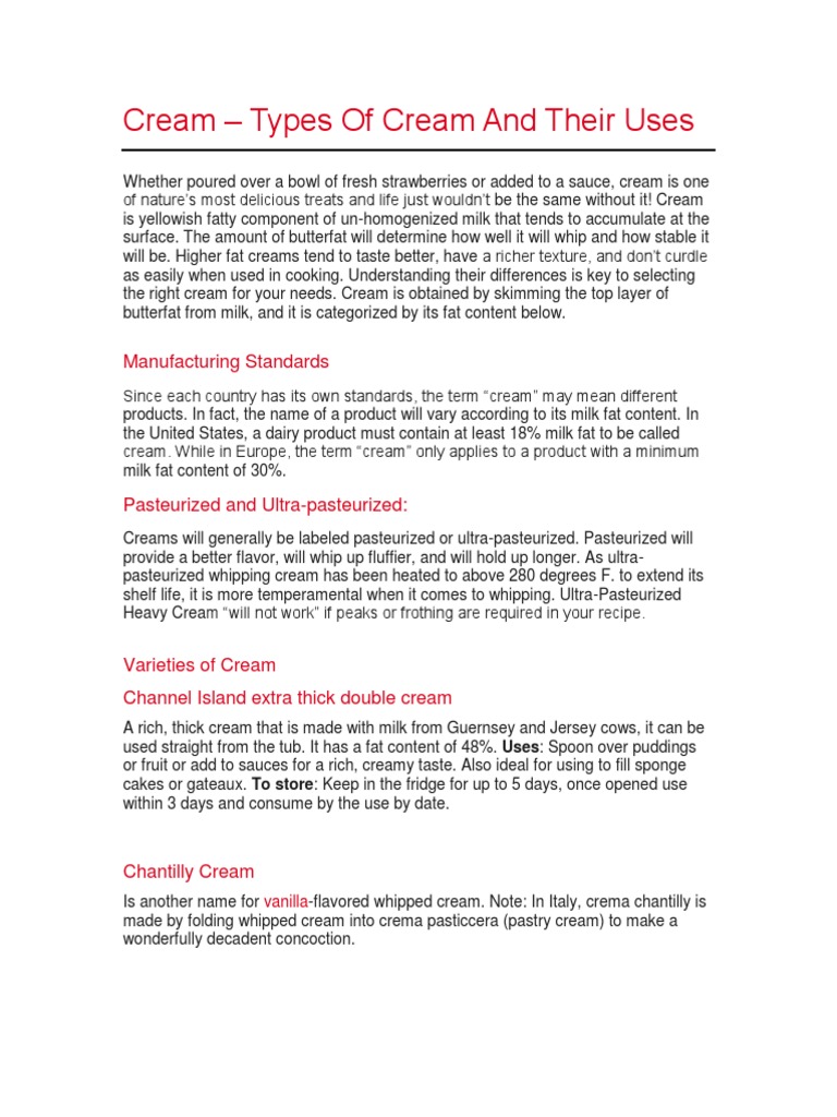 Cream Types and Uses | Download Free PDF | Cream | Whipped Cream