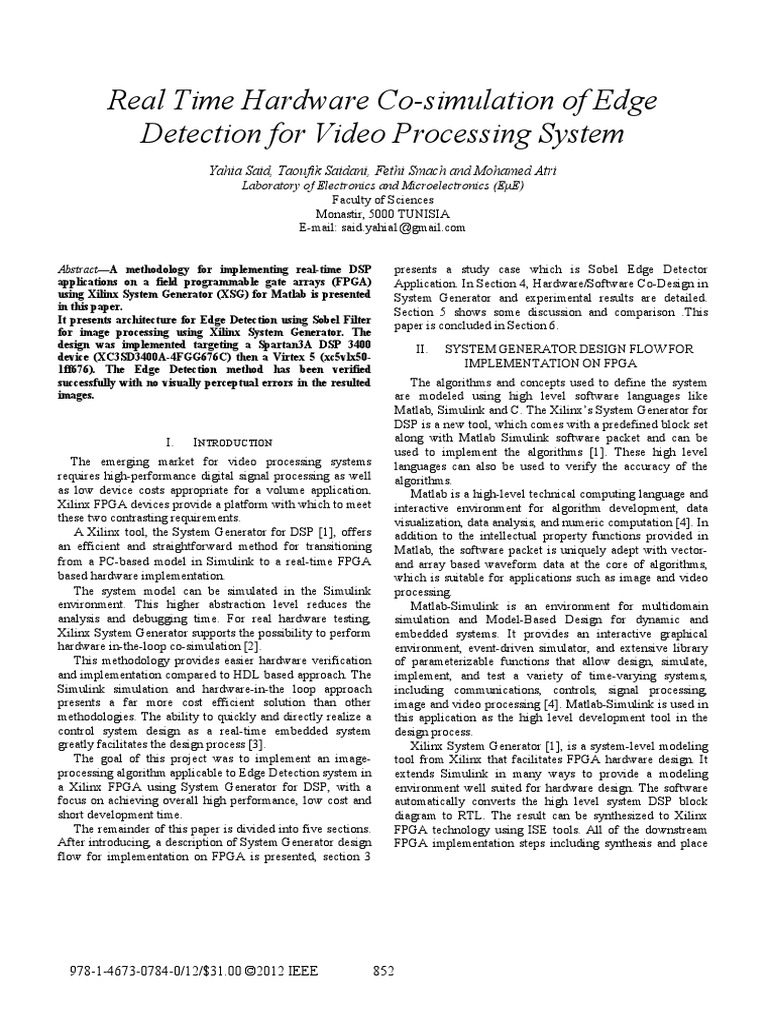 Real Time Hardware Co-Simulation of Edge Detection For Video Processing System | PDF | Field ...