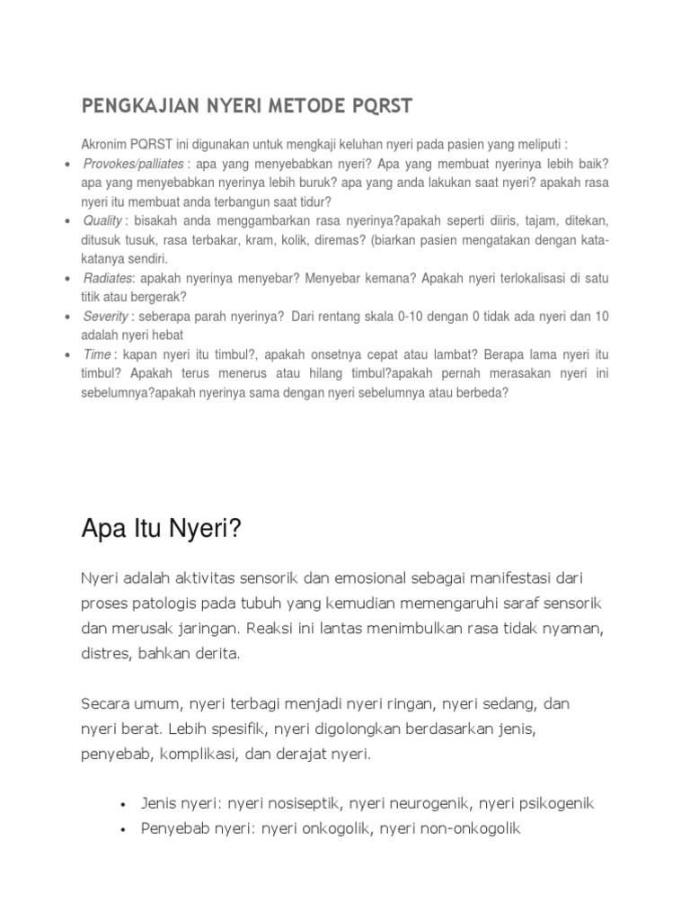 Apa Itu Nyeri?: Pengkajian Nyeri Metode PQRST | PDF