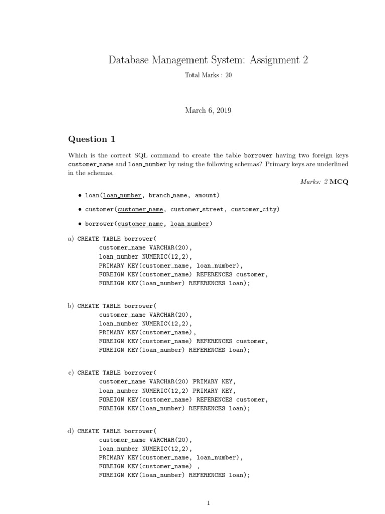 Database Management System: Assignment 2: March 6, 2019 | PDF | Table (Database) | Data ...