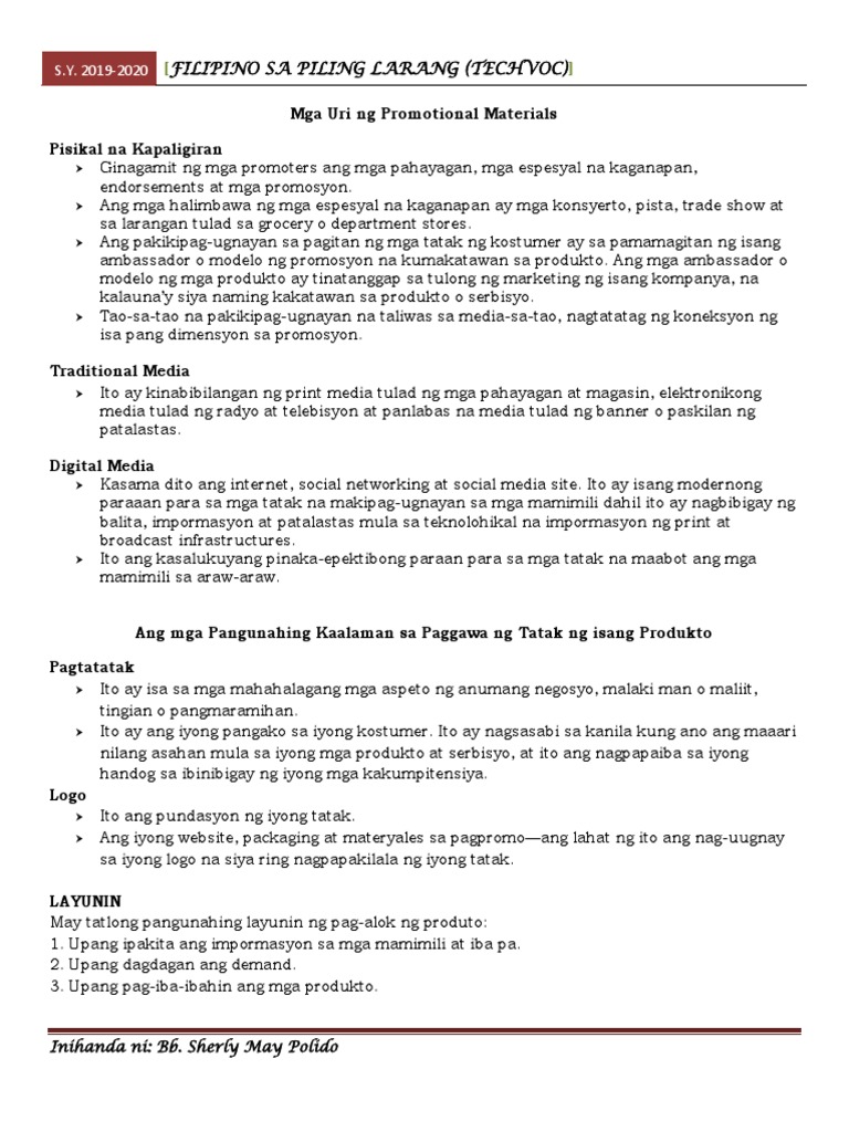 Mga Uri NG Promotional Materials | PDF