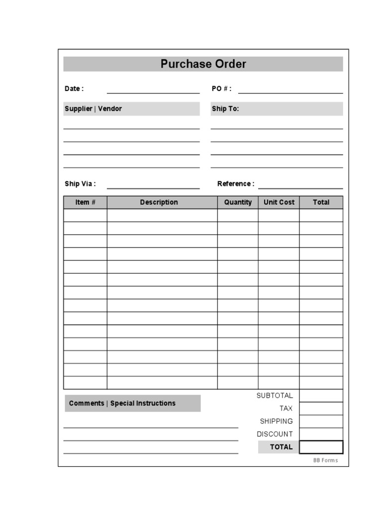 Purchase Order Form Template PDF | PDF