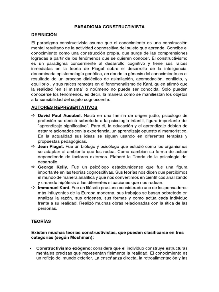 Paradigma Constructivista | PDF | Constructivismo (filosofía de la educación) | Aprendizaje
