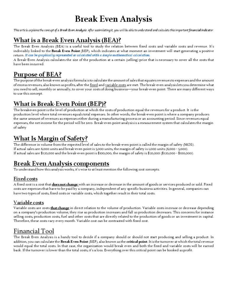 Breakeven Point Analysis | PDF | Income Statement | Pricing