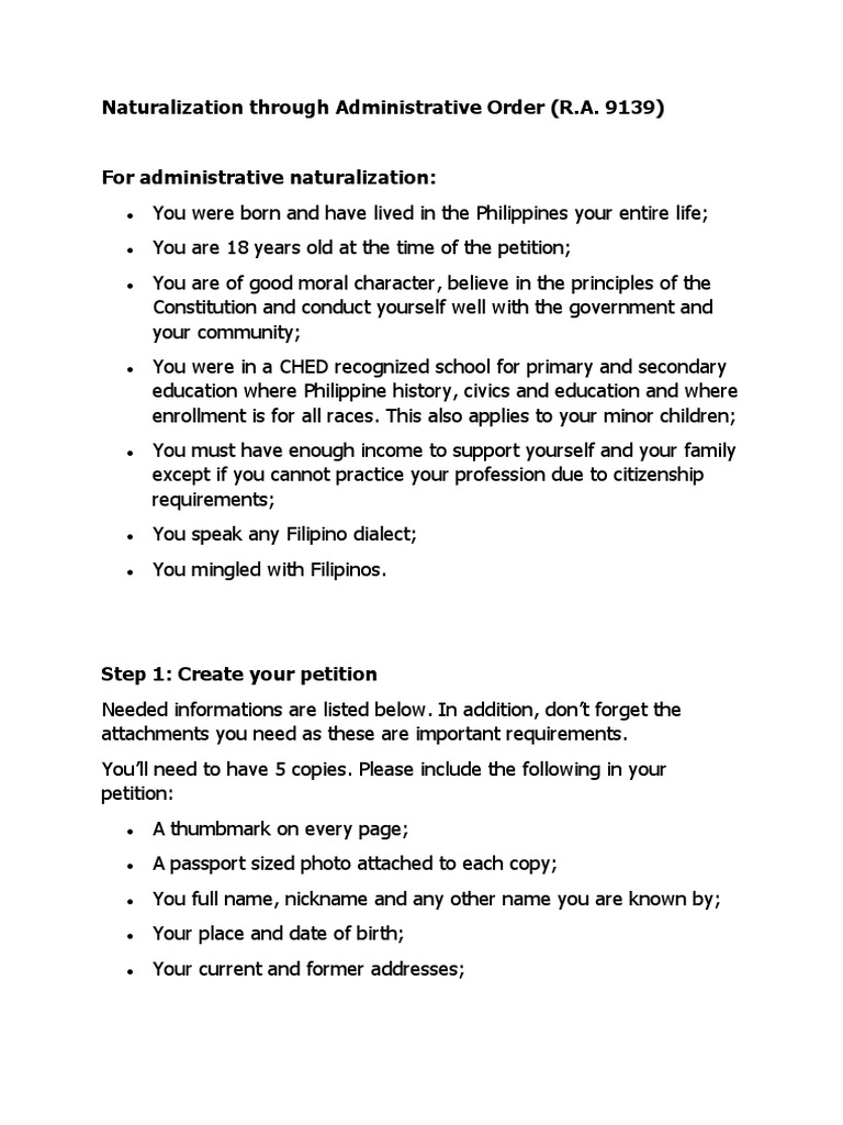 Naturalization Through Administrative Order (R.A. 9139) | Download Free ...