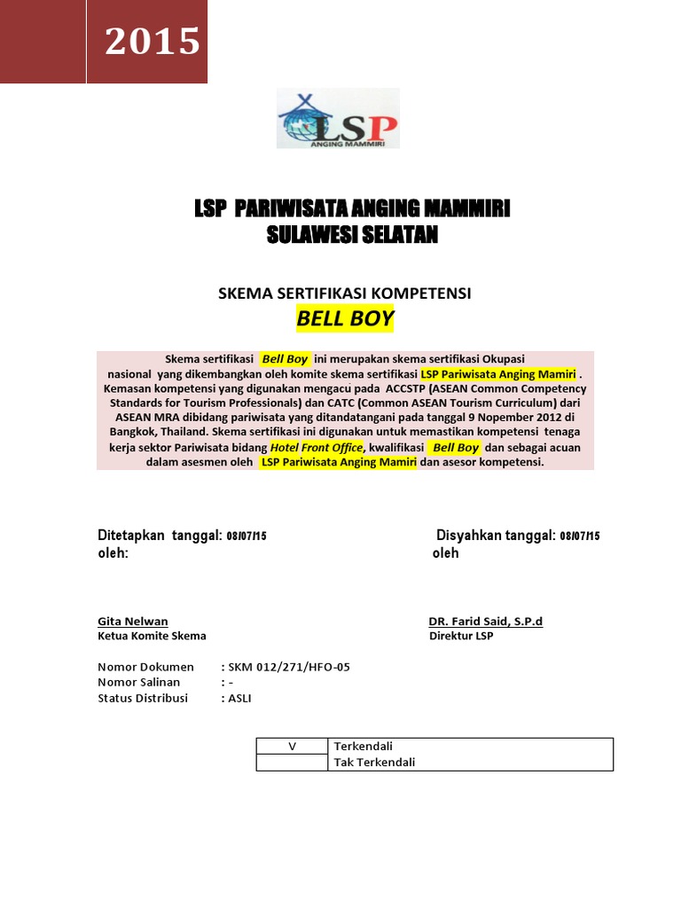 FR - Doc. Skema Sertifikasi-Skkni Bellboy | PDF