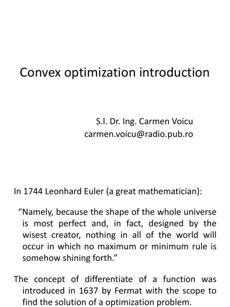 Convex Optimization - Introduction (S.l. Dr. Ing. Carmen Voicu) | PDF | Mathematical ...