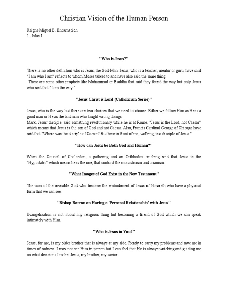 Christian Vision of The Human Person: "Who Is Jesus?" | PDF
