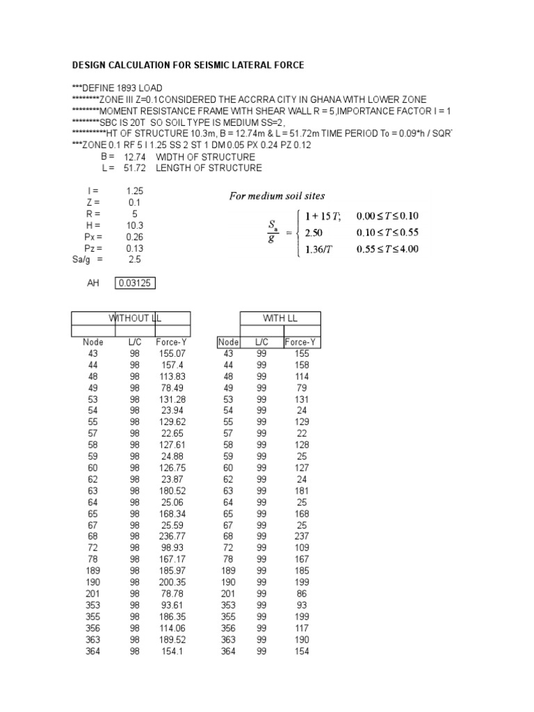 Design Calculation For Seismic Lateral Force | Download Free PDF ...