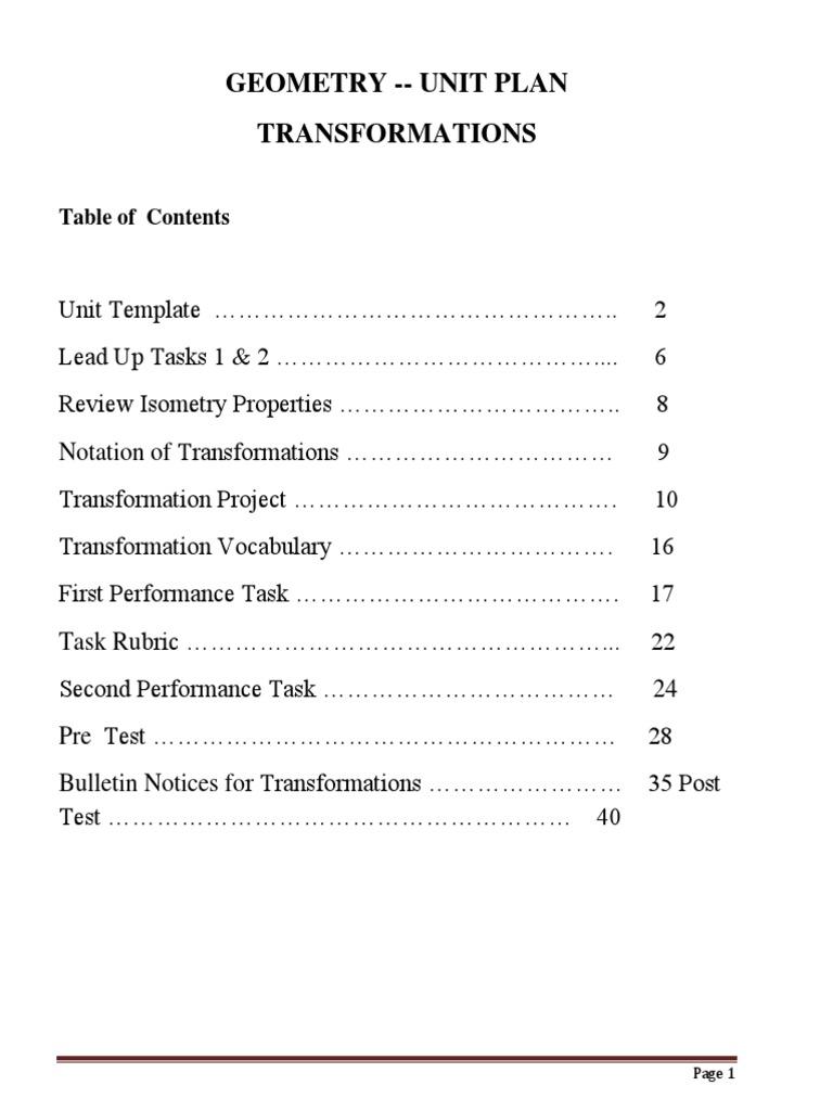 Unit 6 TRANSFORMATIONS FINAL PLAN | PDF | Cartesian Coordinate System ...