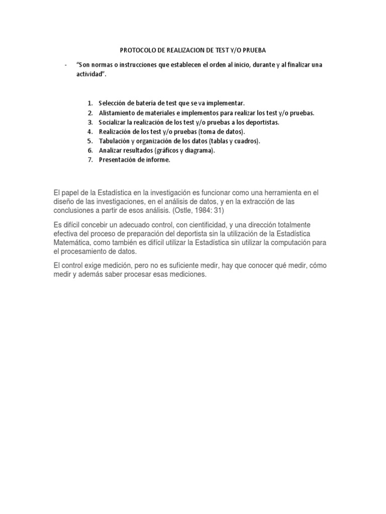 Protocolo de Realizacion de Test y Prueba | PDF