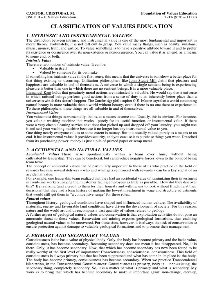 Foundation of Values Education Classification | PDF | Value (Ethics ...