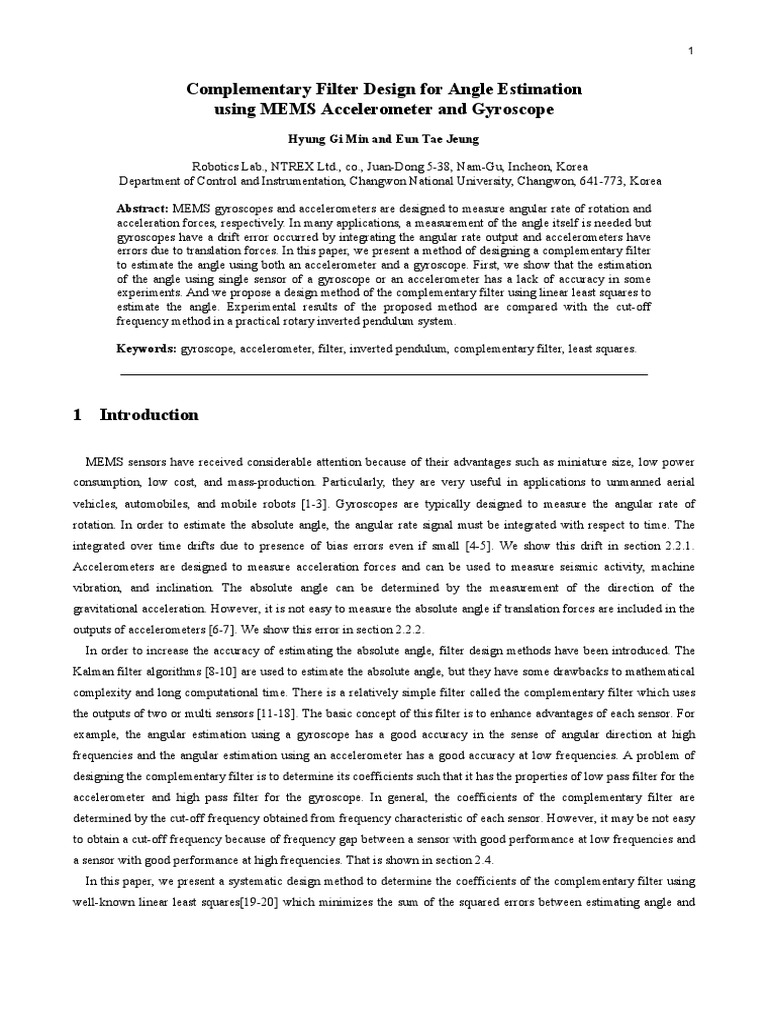 MEMS Angle Estimation for Robotics | PDF | Inertial Navigation System ...