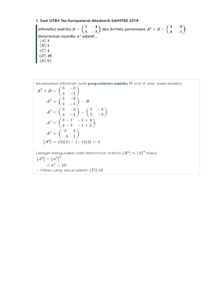 Latihan Soal Dan Pembahasan Utbk SBMPTN Saintek Matematika Tkpa Lengkap | PDF
