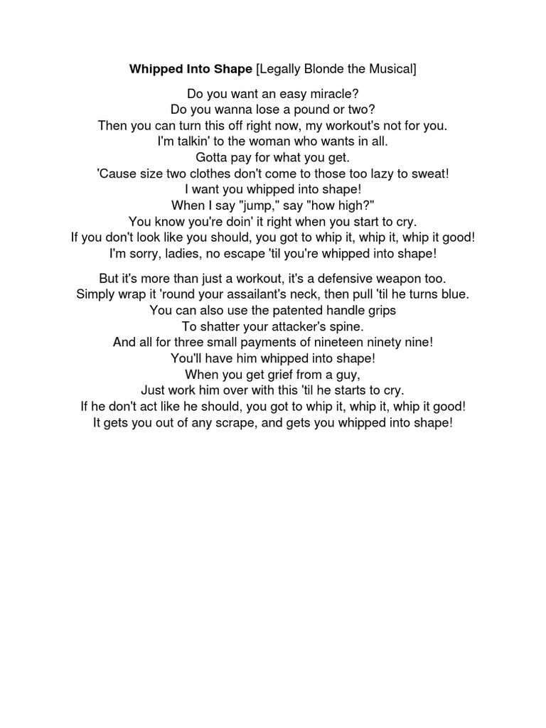 Whipped Into Shape (Legally Blonde The Musical) | PDF