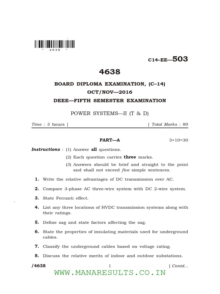 C14–EE–– Power Systems–II (T & D) exam questions | PDF | Electric Power ...