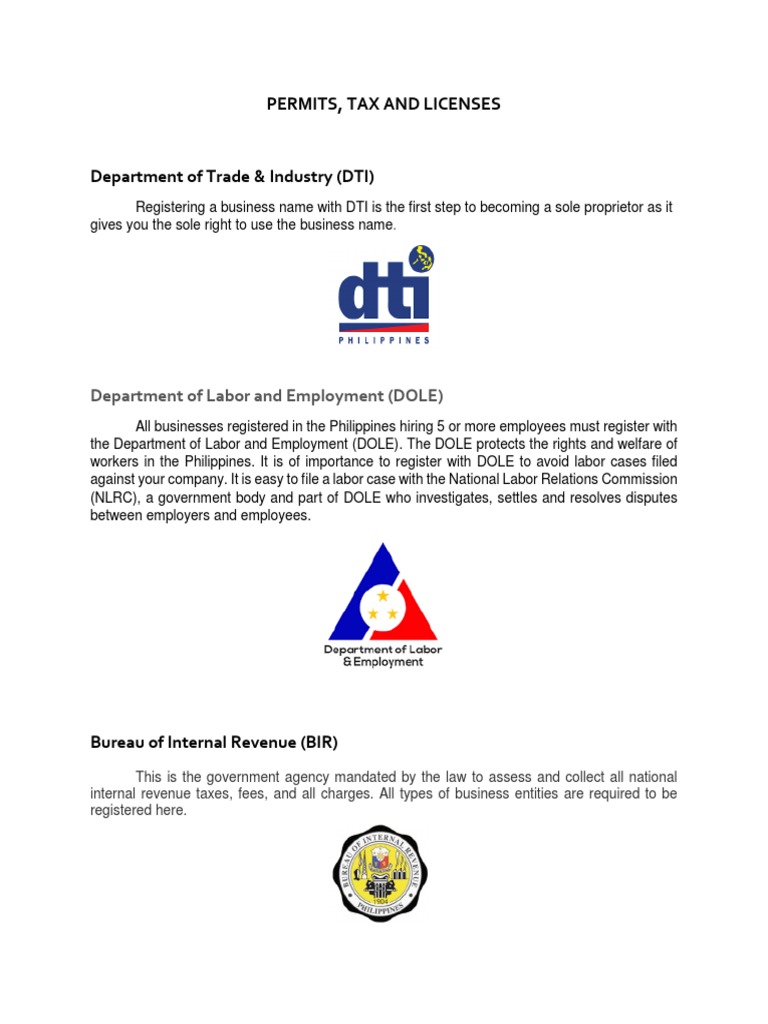 Permits, Tax and Licenses: Department of Labor and Employment (DOLE ...