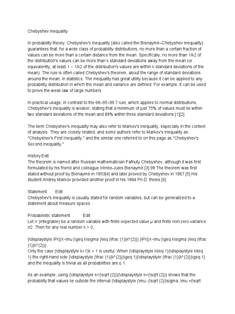 Understanding Chebyshev's Inequality | PDF | Expected Value | Standard ...